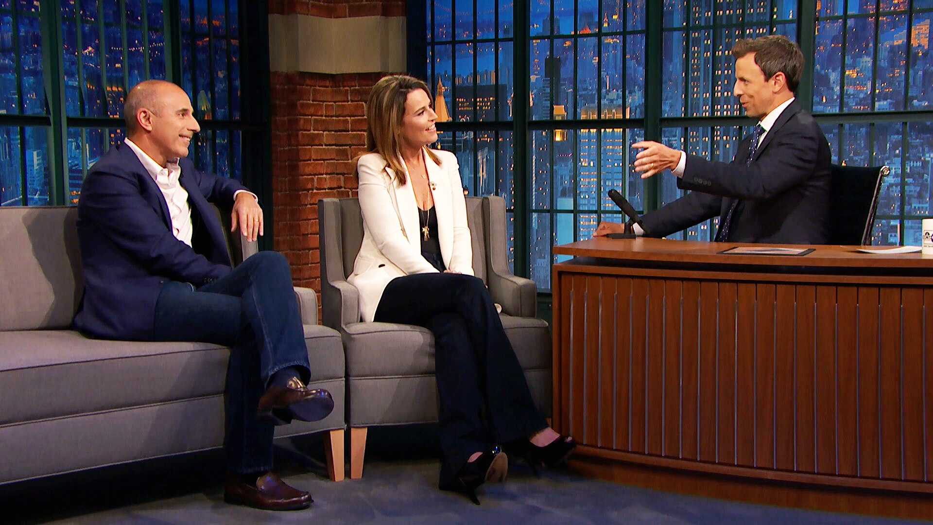 Watch Late Night With Seth Meyers Interview Matt Lauer And Savannah Guthrie On Donald Trumps