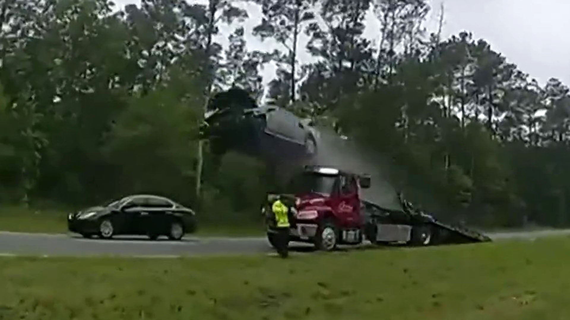 Watch TODAY Excerpt: Car flies 120 feet after driving up tow truck ramp ...